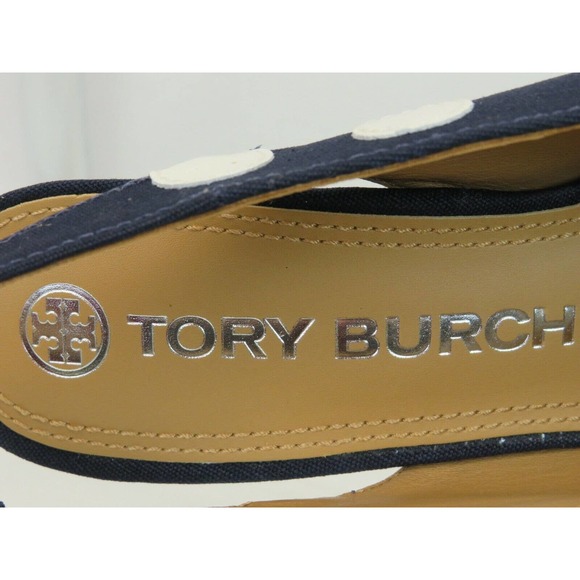 Tory Burch | Shoes | Nib Tory Burch Navy Blue Canvas Ivory Polka Dots ...